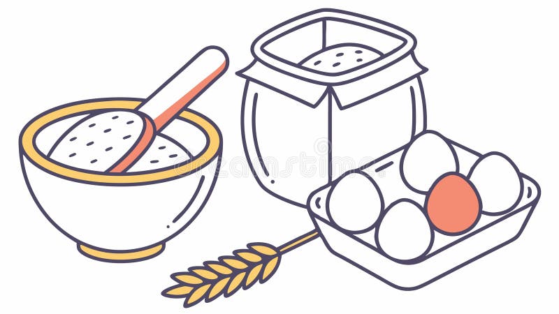 Baking Ingredients, Flour, Eggs, Mixing Bowl, Vector Design Generative ...