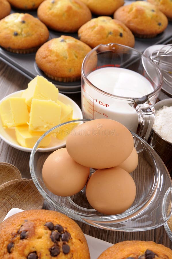 Baking Cake, Ingredients with Fresh Muffins Stock Photo - Image of ...