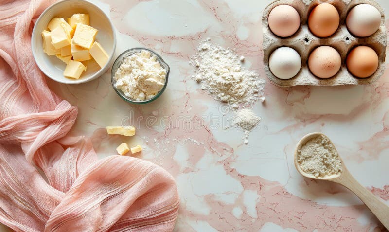 Baking Ingredients on a Granite Countertop, Top View Stock Image ...