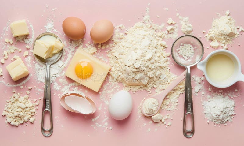 Baking Ingredients on a Granite Countertop, Top View Stock Photo ...