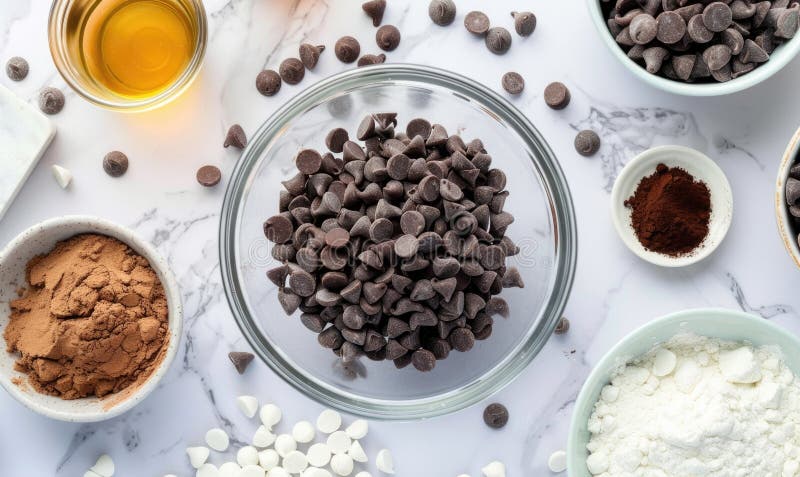 Baking Ingredients on a Granite Countertop, Top View Stock Photo ...