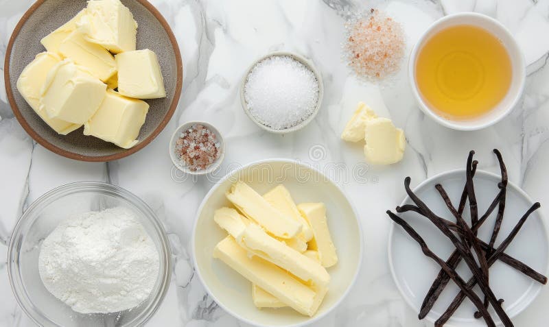 Baking Ingredients on a Granite Countertop, Top View Stock Photo ...