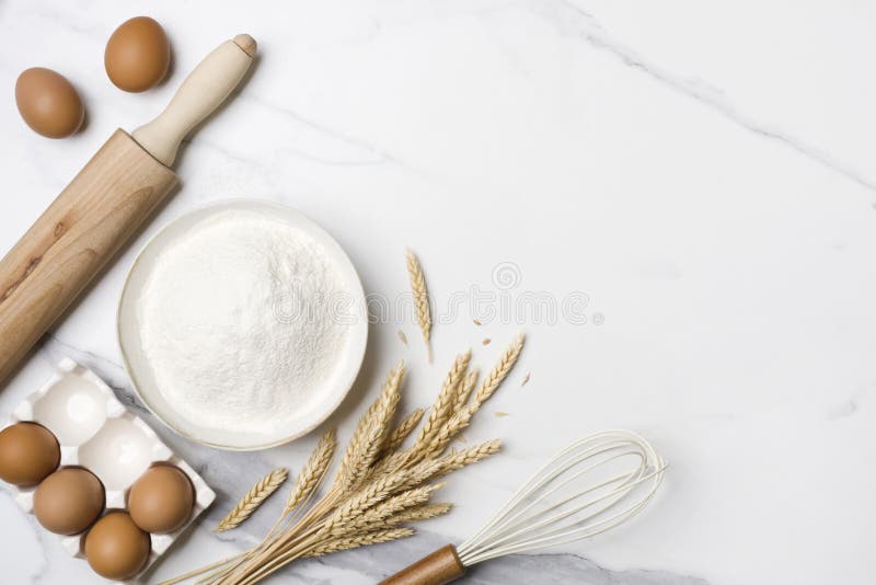 Baking Ingredients for Homemade Cake on Marble Table Top View Stock ...