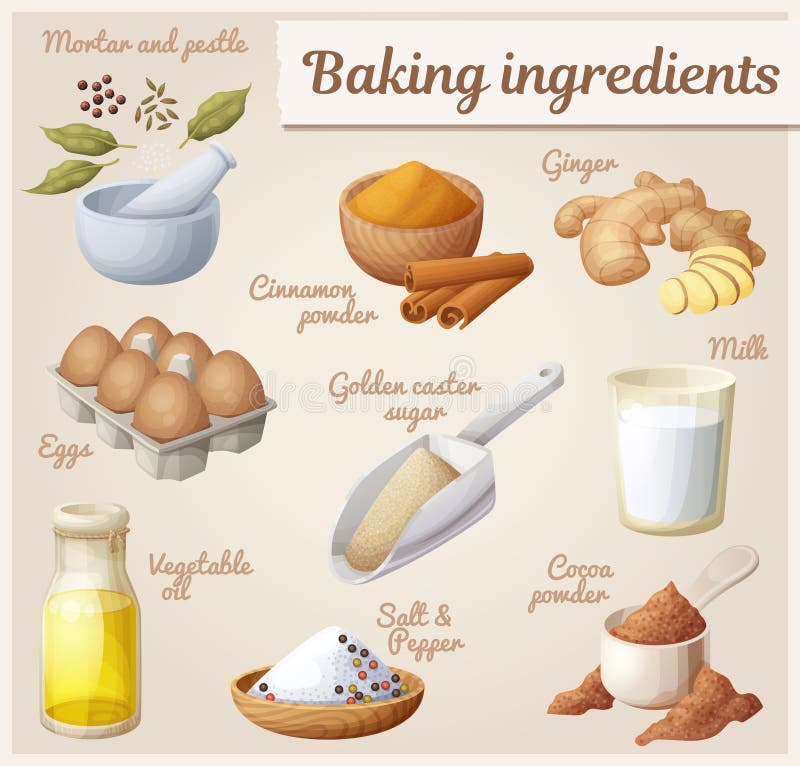 Baking Ingredients Icons Set, Cooking Food Vector Illustration Stock ...