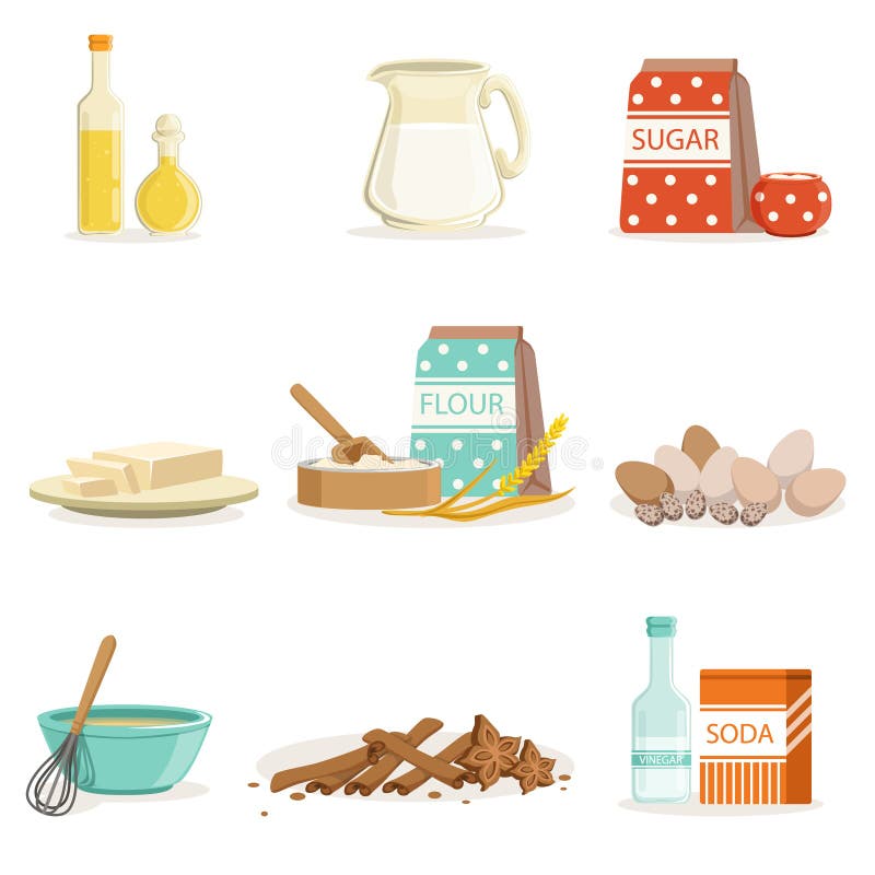 Baking ingredients set stock vector. Illustration of preparation - 69756725