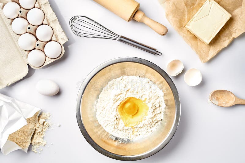 Baking Ingredients for Pastry on the White Table Stock Image - Image of ...