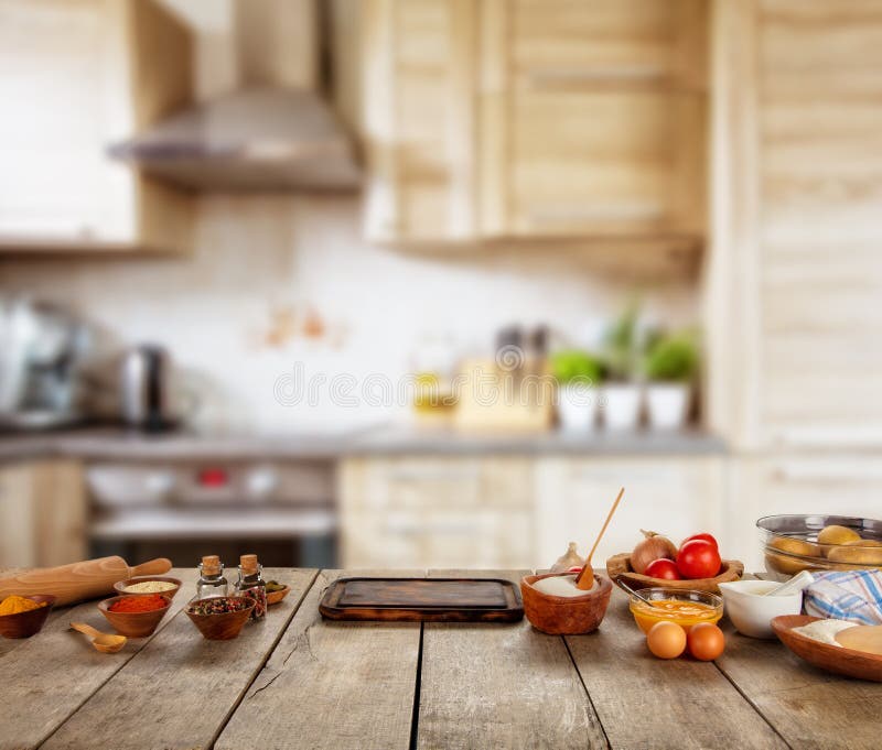 Kitchen Baking Ingredients Placed on Wooden Table, Ready for Coo Stock ...