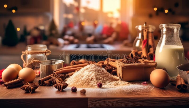 Baking Ingredients Scattered Across Kitchen Counter Stock Image - Image ...