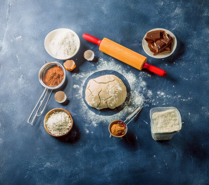 Baking Ingredients Spread on Blue Tabletop. AI Content Generation. Stock Illustration ...