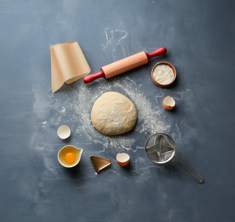 Baking Ingredients Spread on Blue Tabletop. AI Content Generation ...
