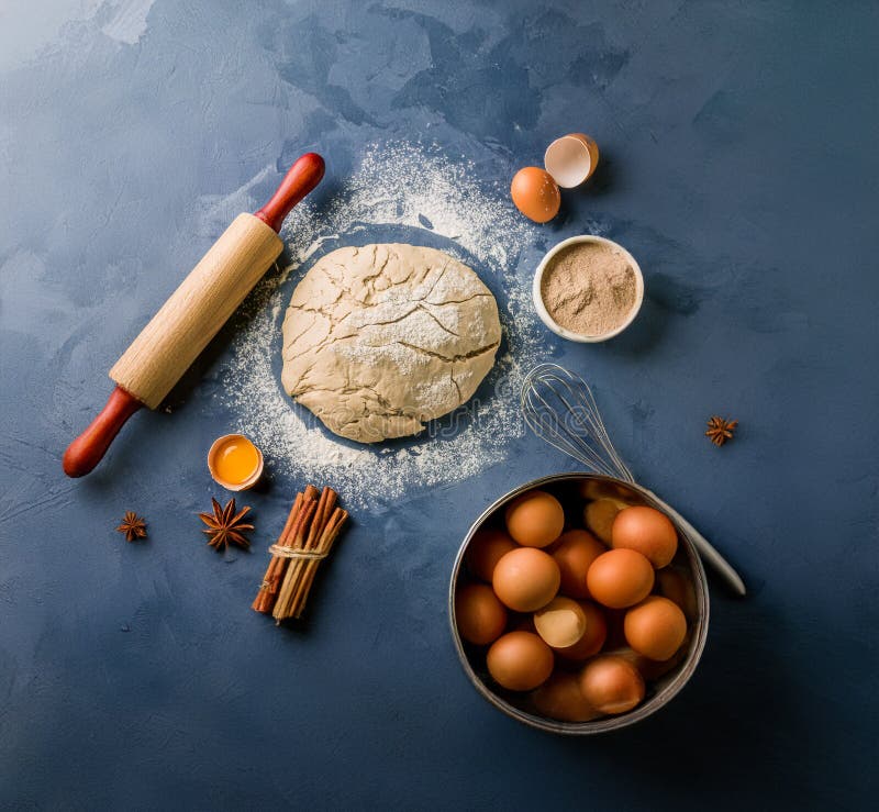 Baking Ingredients Spread on Blue Tabletop. AI Content Generation. Stock Illustration ...
