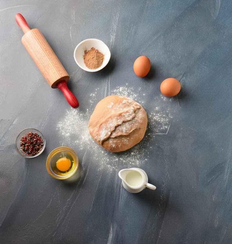 Baking Ingredients Spread on Blue Tabletop. AI Content Generation ...