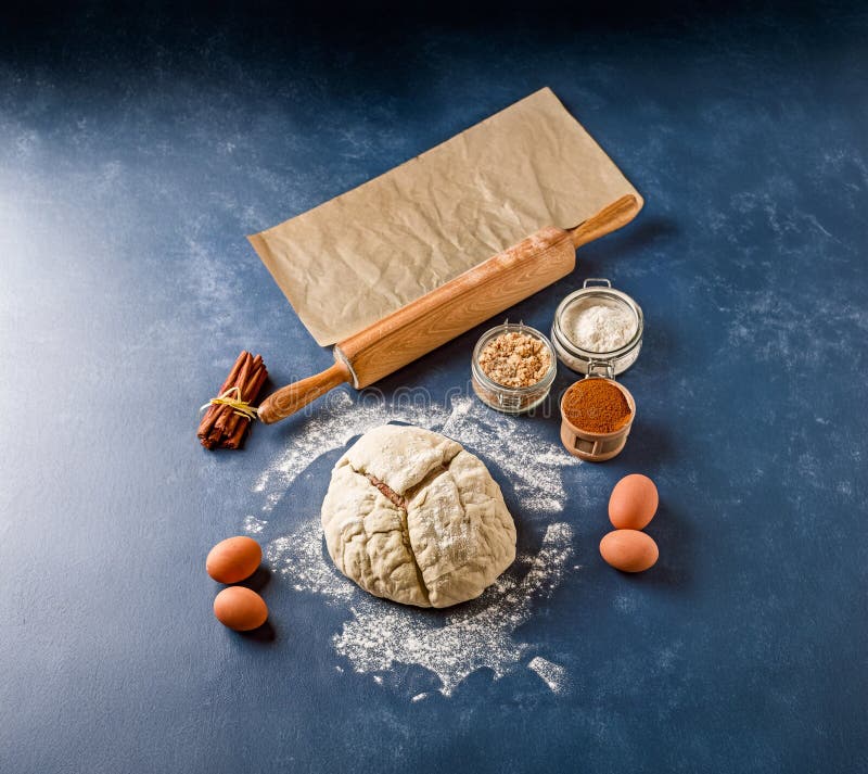 Baking Ingredients Spread on Blue Tabletop. AI Content Generation ...