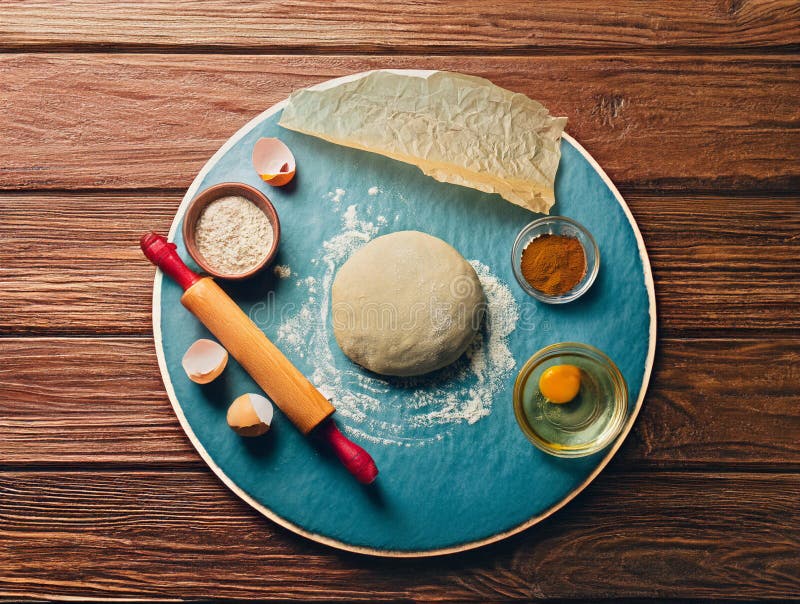 Baking Ingredients Spread on Blue Tabletop. AI Content Generation ...