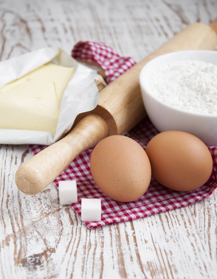 Baking Ingredients on a Table Stock Photo - Image of kitchen ...