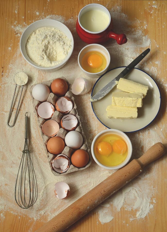 Baking Ingredients on a Table Stock Photo - Image of cookie, rolling ...