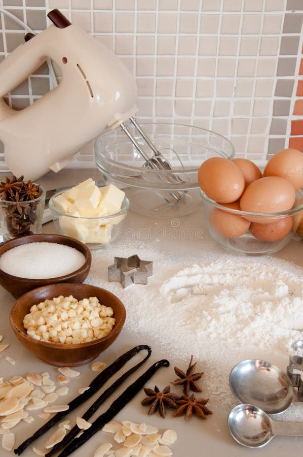 Baking Ingredients with Bread Dough in Tin. Stock Image - Image of ...
