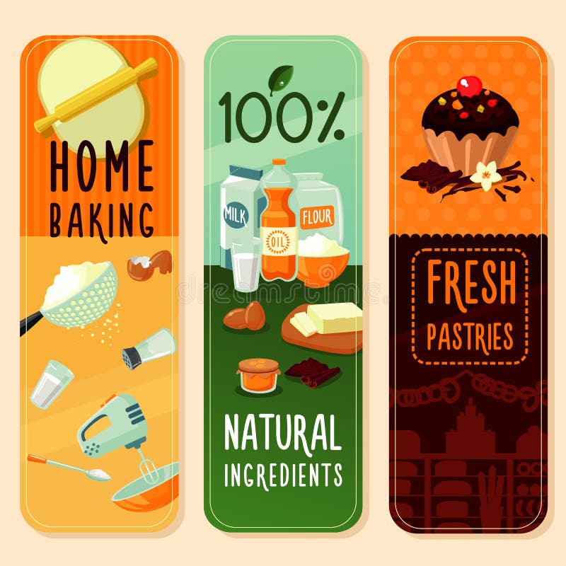 Baking Ingredients Vertical Banners Stock Vector - Illustration of ...