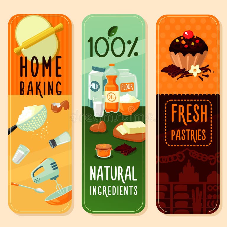 Baking Ingredients Vertical Banners Stock Vector - Illustration of ...