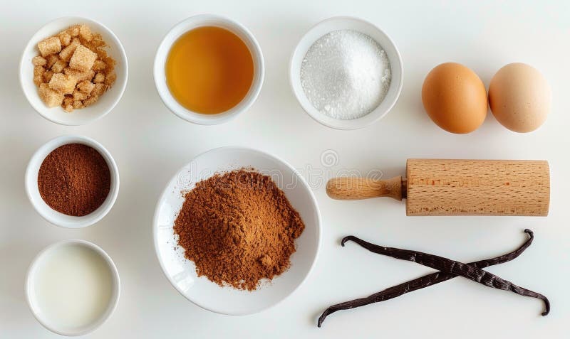 Baking Ingredients on a White Countertop, Top View Stock Photo - Image ...