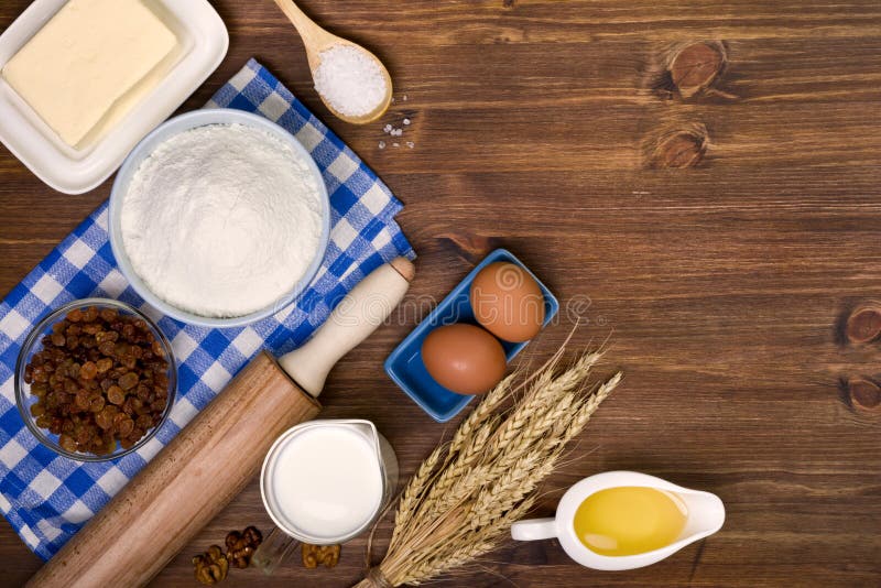 Baking Cake in Rustic Kitchen - Dough Recipe Ingredients on White ...