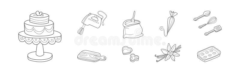 Baking Kitchen Object and Item Doodle Line Vector Set Stock Vector ...