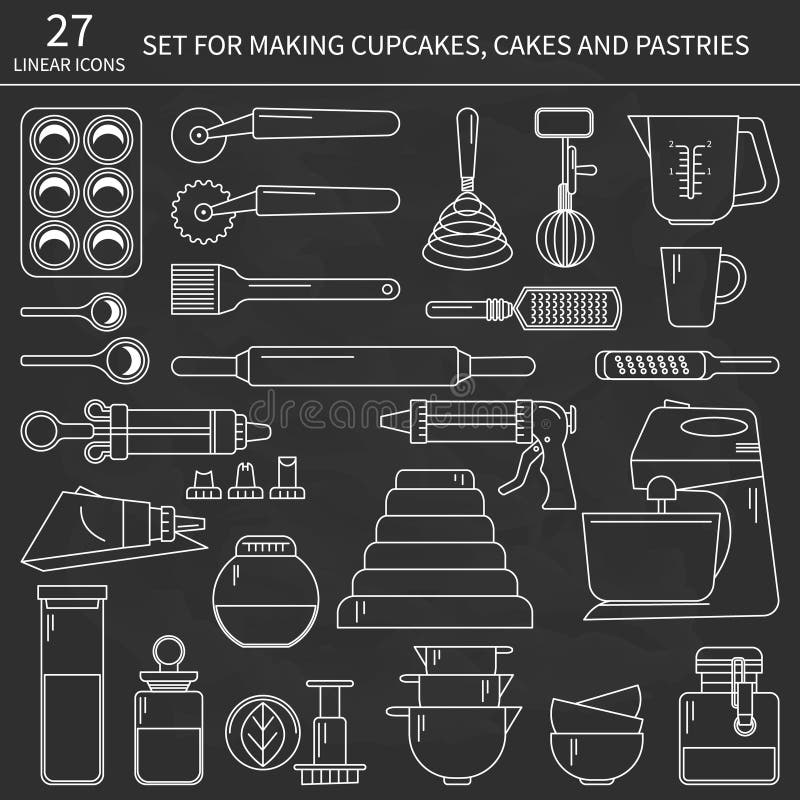 Baking kitchen icons set stock illustration. Illustration of dish ...