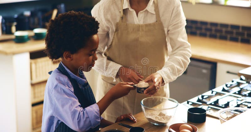 Baking, Learning and Kid with Mother in Kitchen for Skill Development ...