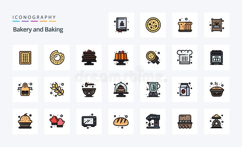 25 Baking Line Filled Style Icon Pack Stock Vector - Illustration of ...