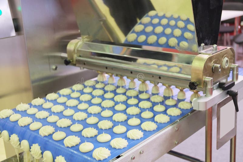Cakes on Automatic Conveyor Belt or Line, Process of Baking in ...