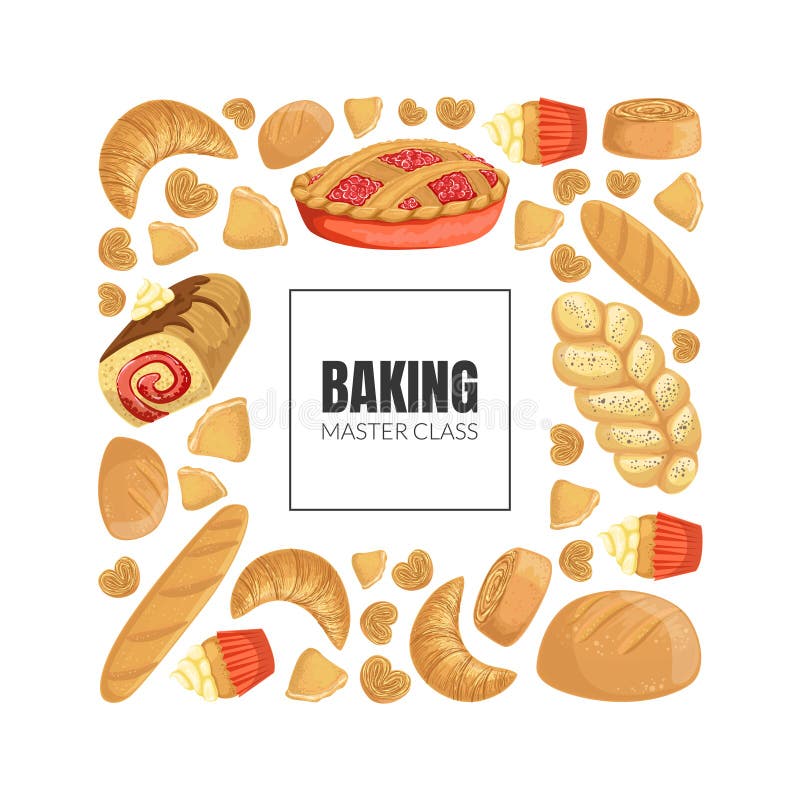 Baking Master Class Banner Template with Fresh Baking Products Seamless ...