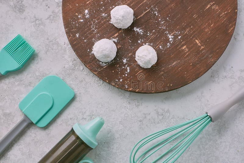 Baking Material with Cookies on a Wooden Plate Stock Image - Image of ...