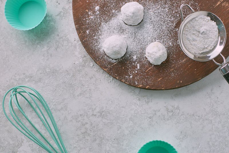 Baking Material with Cookies on a Wooden Plate Stock Photo - Image of ...
