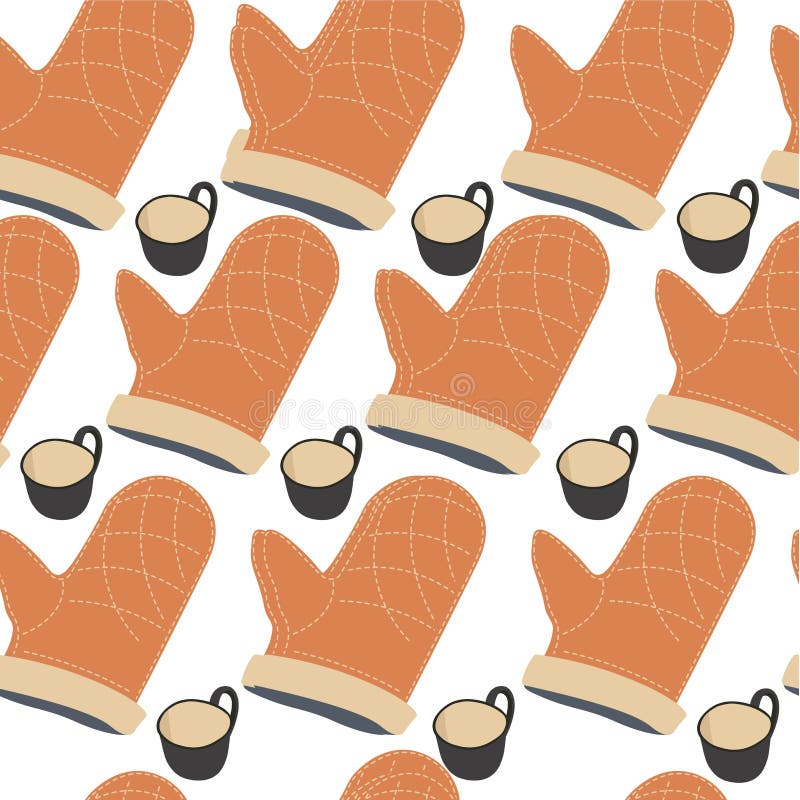 Baking Mitten and Cup of Coffee, Seamless Pattern Stock Vector ...