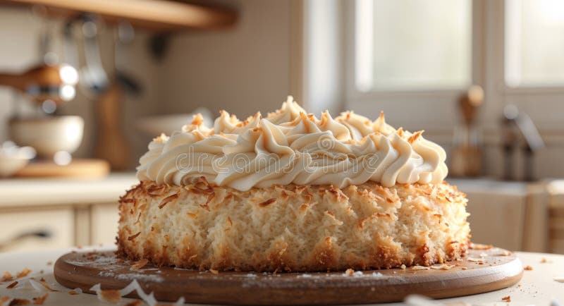 Baking a Moist Coconut Cake with Fluffy Coconut Cream Frosting in a ...