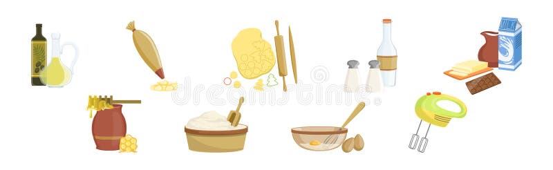Baking Object with Cooking Utensil and Ingredient Vector Set Stock ...
