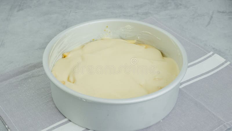 Baking Pan with Cake Batter Close-up on a Kitchen Table, Ready To Be ...