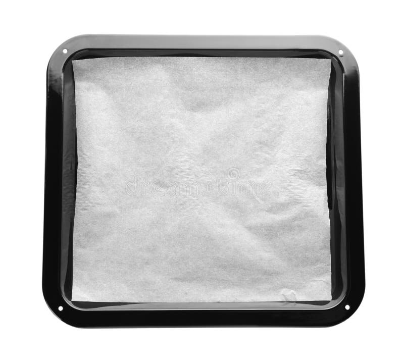 Baking Pan with Parchment Paper Isolated on White, Top View Stock Photo ...