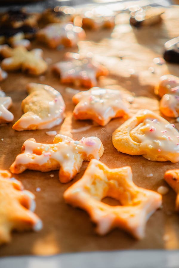 Baking Paper with Batch of Freshly Baked Biscuites with Sugar Coat ...