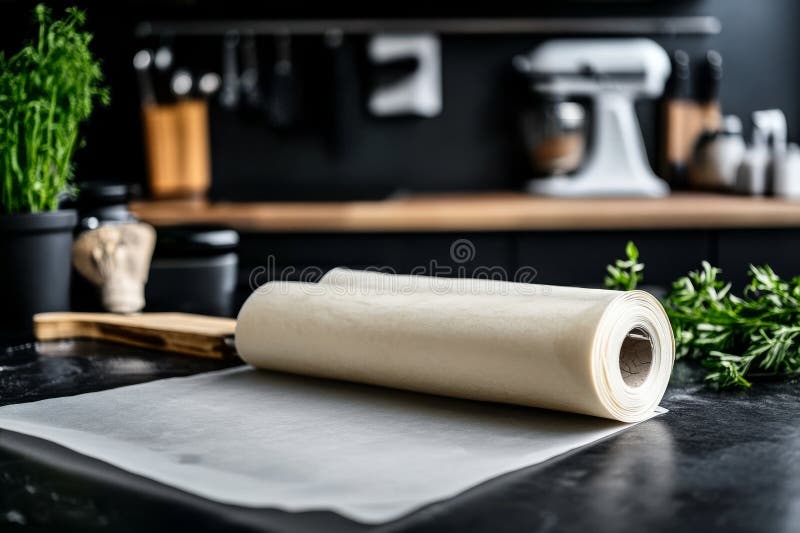 Baking Paper Roll on the Table in Modern Kitchen Stock Illustration ...