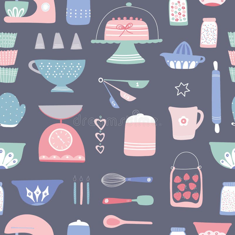 Baking Pattern Design. Vector Seamless Repeat of Home Cake Cooking ...