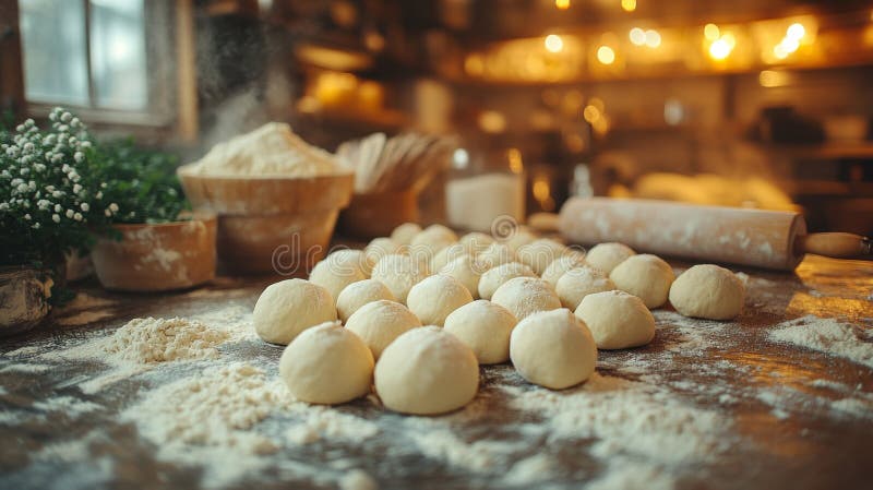 Baking Preparation with Freshly Made Dough on a Rustic Kitchen Counter ...