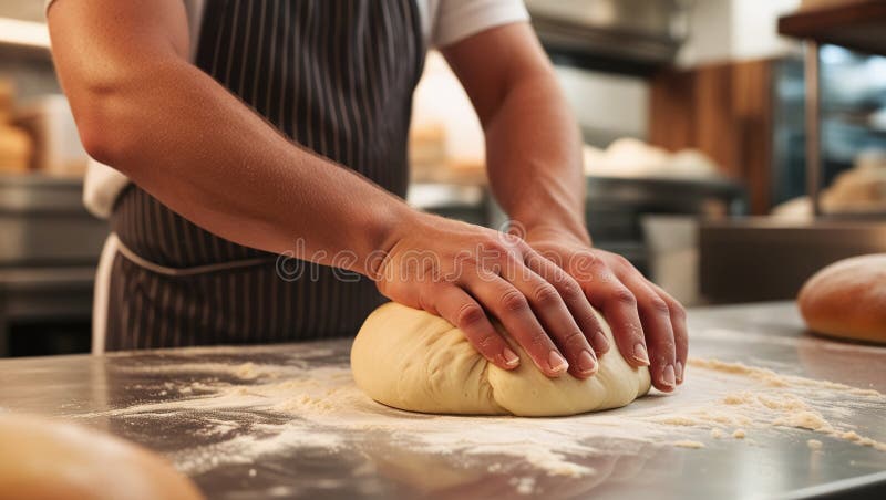 Baking Process Close-up, Baker S Hands Kneading White Dough for Bread ...