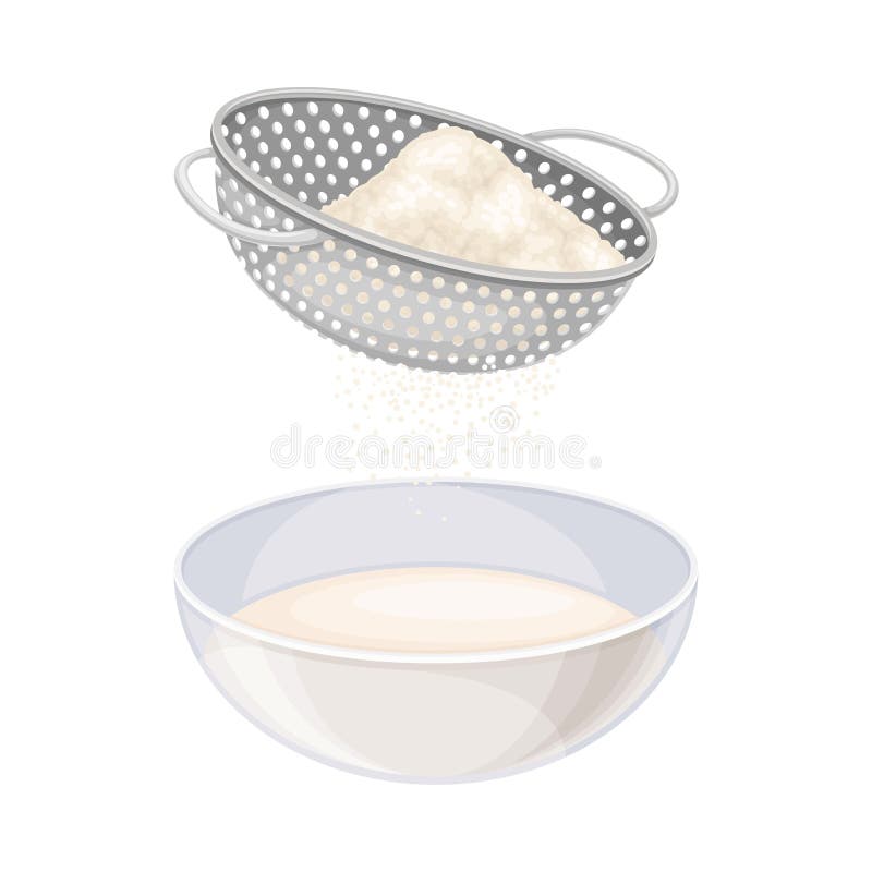 Baking Process with Flour Sieving and Mixing Ingredients for Dough ...