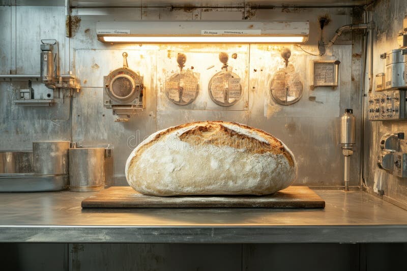 Baking Process in a Rustic Kitchen with a Large Artisan Loaf of Bread ...