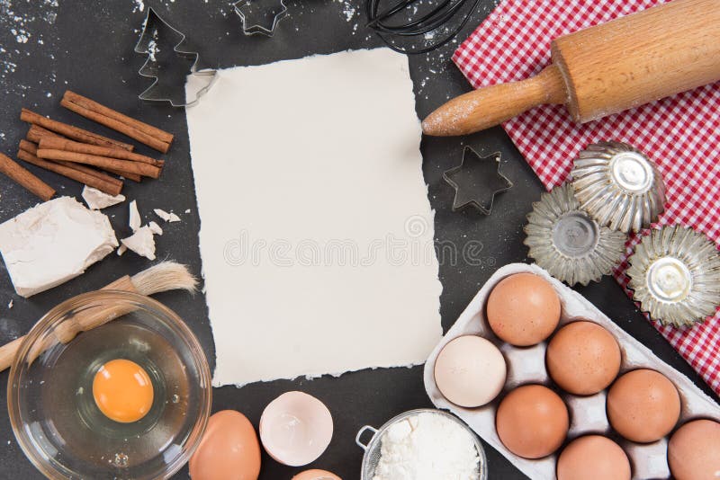 Baking Recipe Frame Background with Ingredients and Utensils Stock ...
