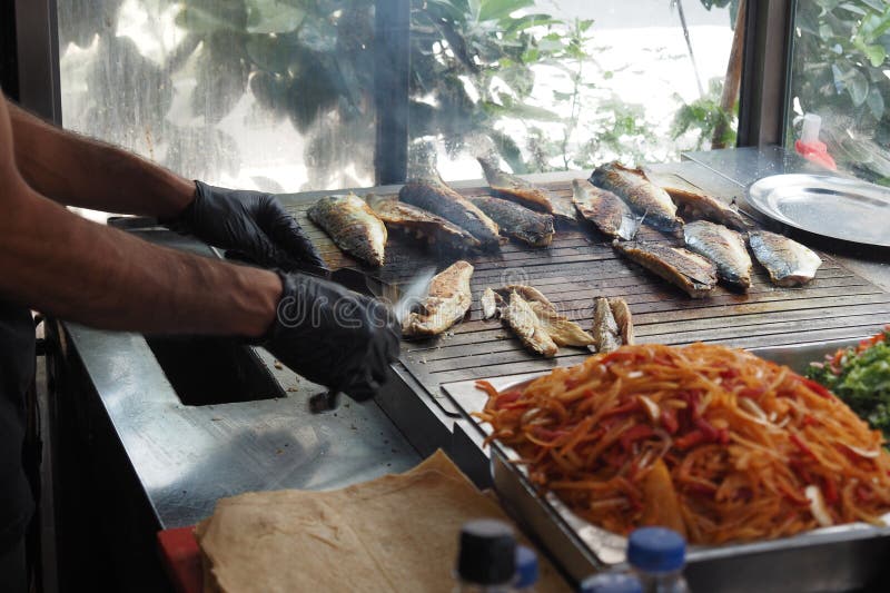Baking and Roasting Fish on Barbecue Grill. Stock Image - Image of meat ...