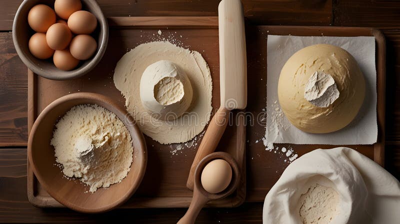 A Baking Scene on a Wooden Table Stock Illustration - Illustration of ...