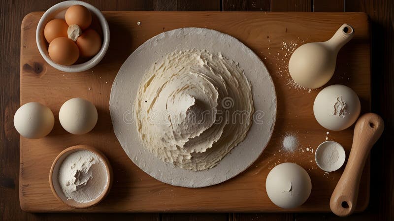 A Baking Scene on a Wooden Table Stock Illustration - Illustration of ...