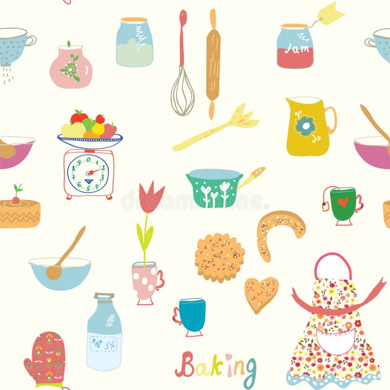 Kitchen Cooking Seamless Pattern Stock Vector - Illustration of ...